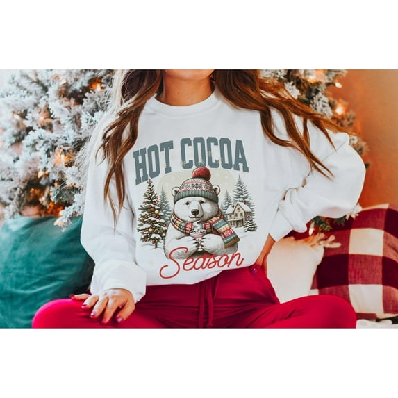 Hot Cocoa Season T-Shirt, Cozy Winter T-Shirt, Womens Retro Christmas T ...