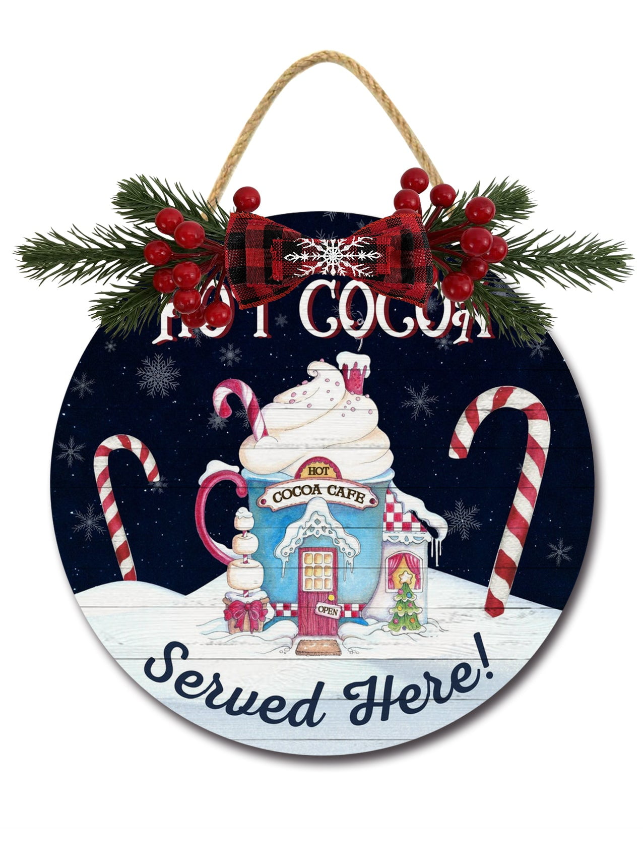 Hot Cocoa Sign Front for Door Decoration, 11 in Round Wood Wreaths Wall ...