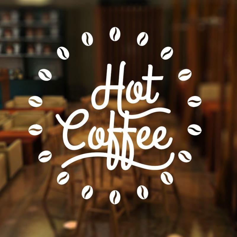 Hot Coffee Cafe Window Decal, Adhesive Vinyl Sticker, Various Sizes ...