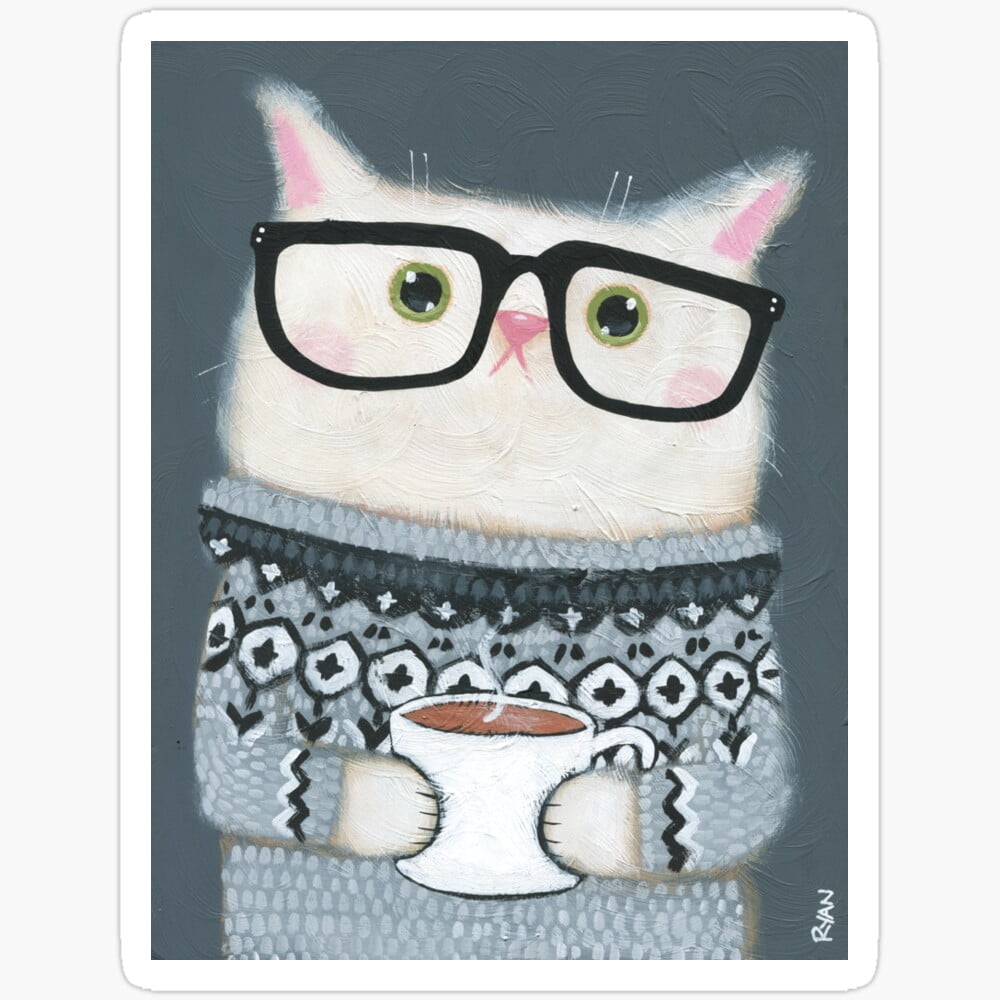 Hot Coffee Cat In Lopapeysa Sticker Phone Decal Water Bottle Stickers ...