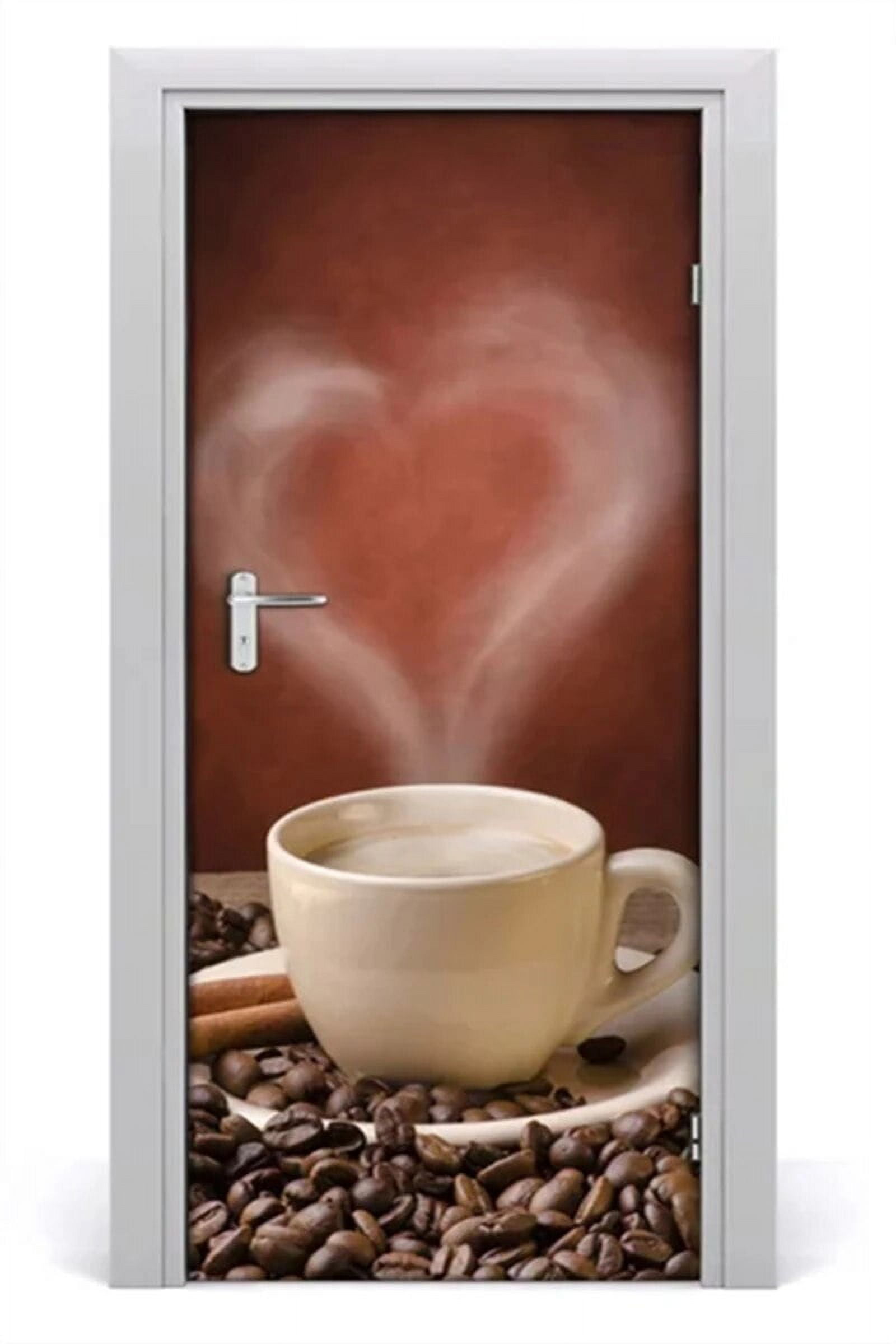 Hot Coffee Drink Theme Door Wallpaper Sticker Coffee Beans Door ...