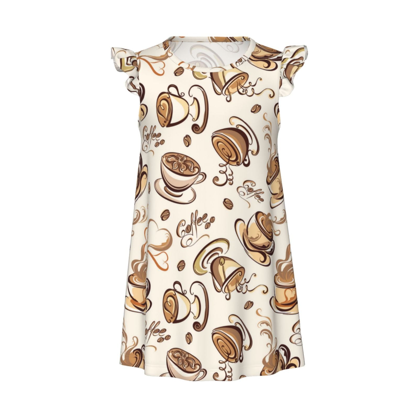 Hot Coffee Print Girls Nightgowns, Short Sleeves Princess Dress, Girls ...