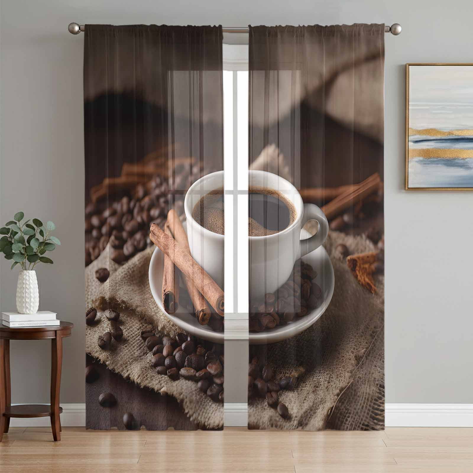 Hot Coffee Sheer Curtains 108 Inch Length 2 Panels for Living Room ...