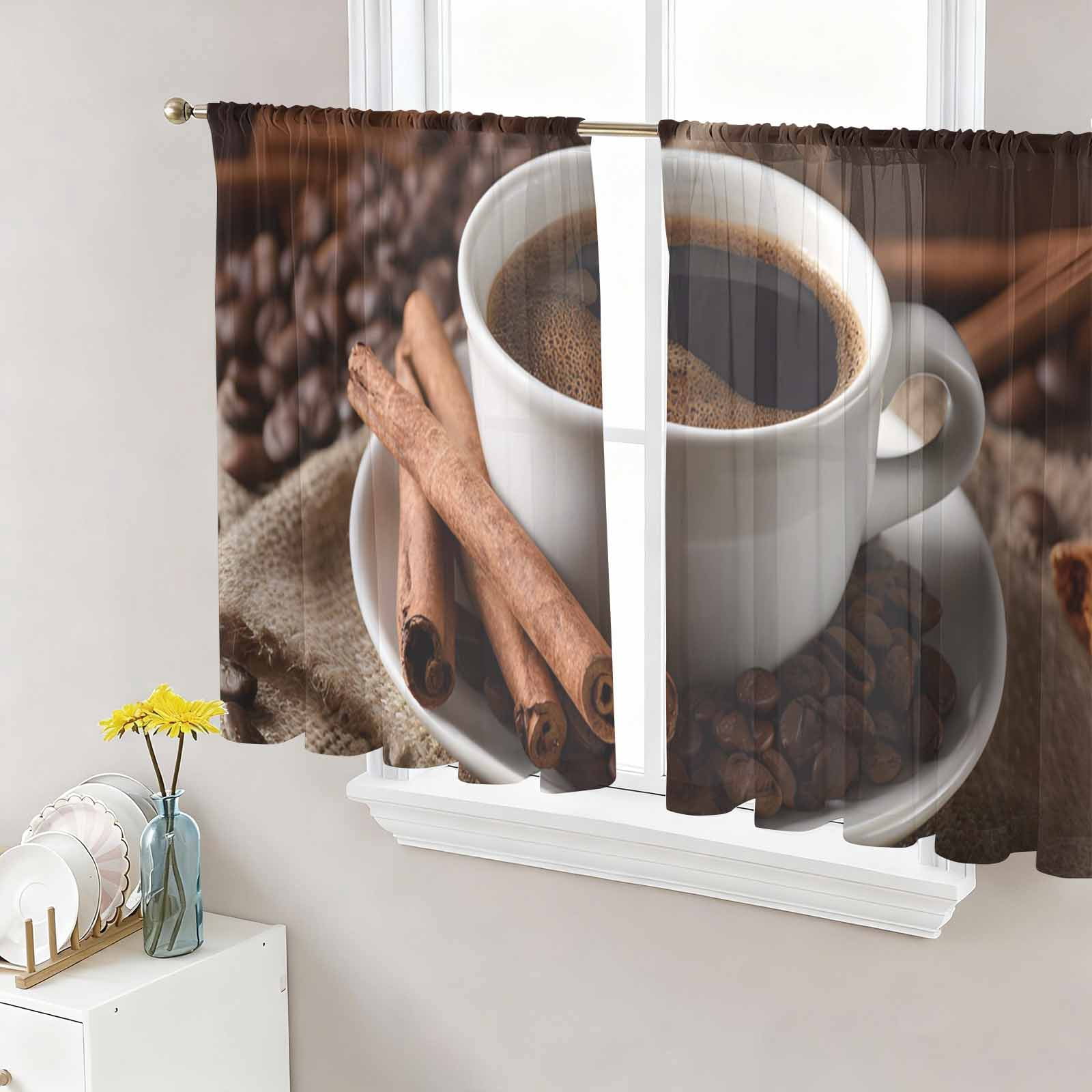 Hot Coffee Sheer Curtains 54 Inch Length 2 Panels Set, Cinnamon Cafe ...