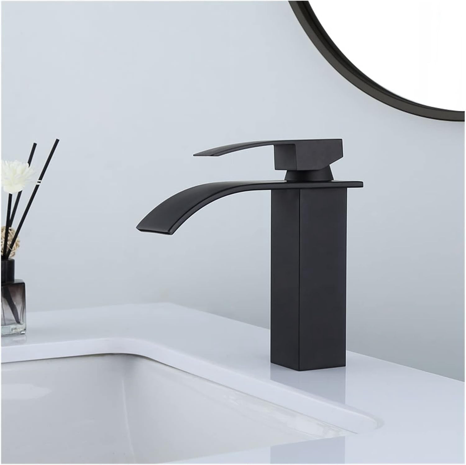 Hot Cold Basin Faucet Waterfall Bathroom Vanity Sink Faucet Single ...
