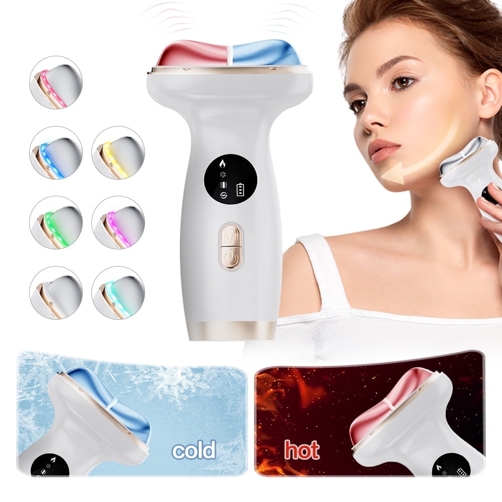Hot & Cold Dual Mode Facial Device, 7 Color LED Light Therapy Neck Face ...