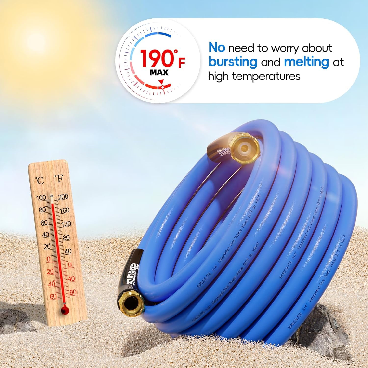 Hot/Cold Garden Water Hose 75 ftx 3/4 in, -50℉ To 190℉, Heavy Duty, Flexible, Burst 605 Psi ...