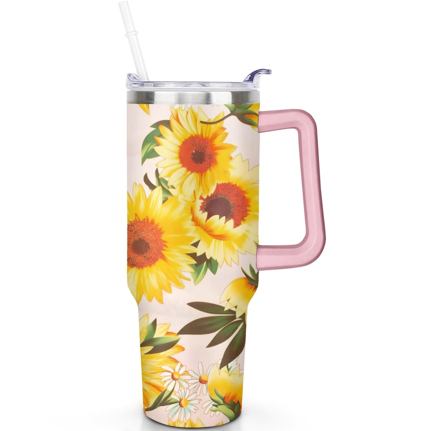 Hot Cold Preservation 40oz Sunflower Tumbler with Handle Flip Straw Lid ...