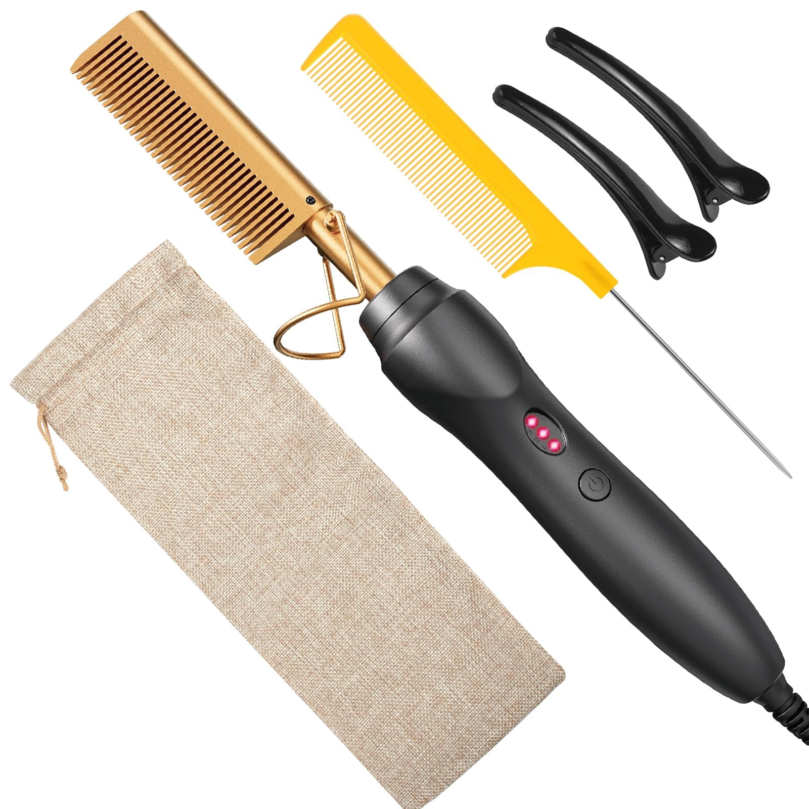 Hot Comb Hair Straightener Heat Pressing Combs - Ceramic Electric Hair ...