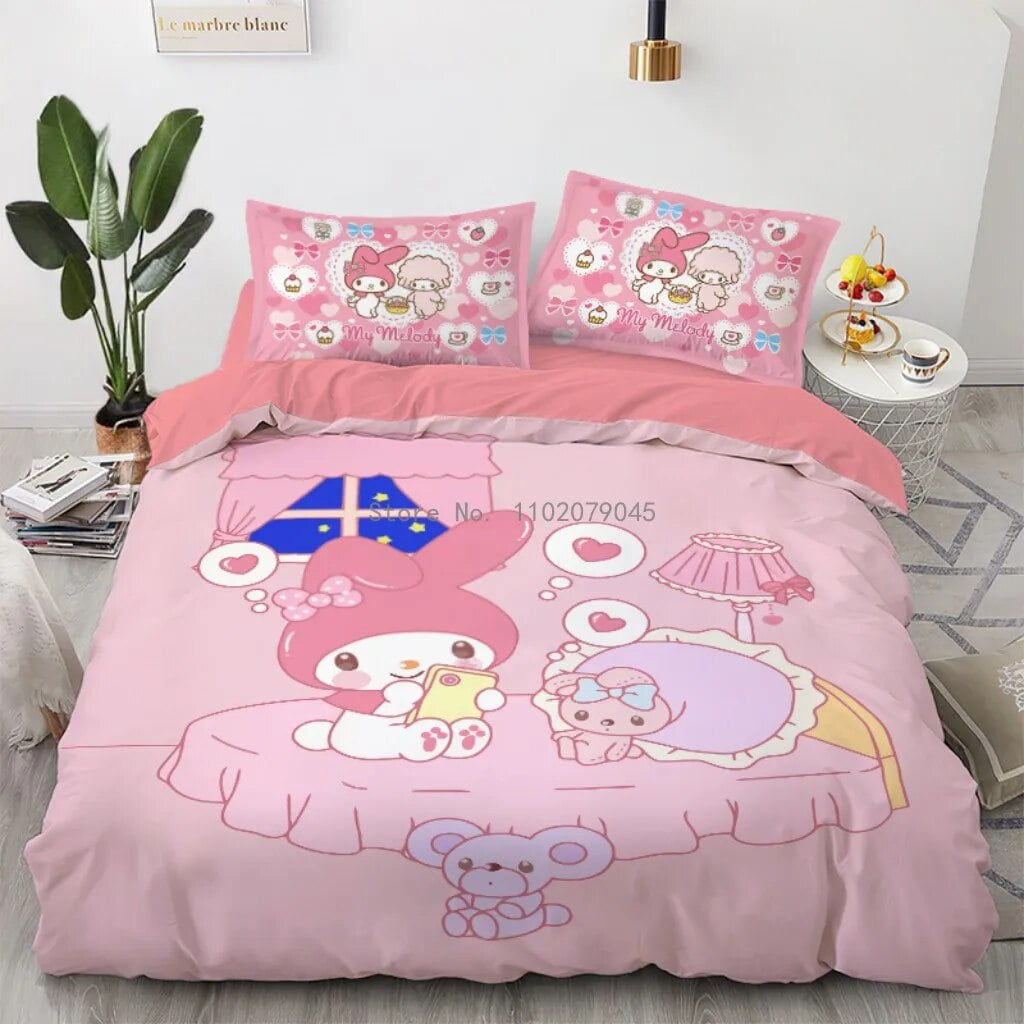 Hot Cute Kawaii My Melody Bedding Set Size Quilt Duvet Cover for Kids ...