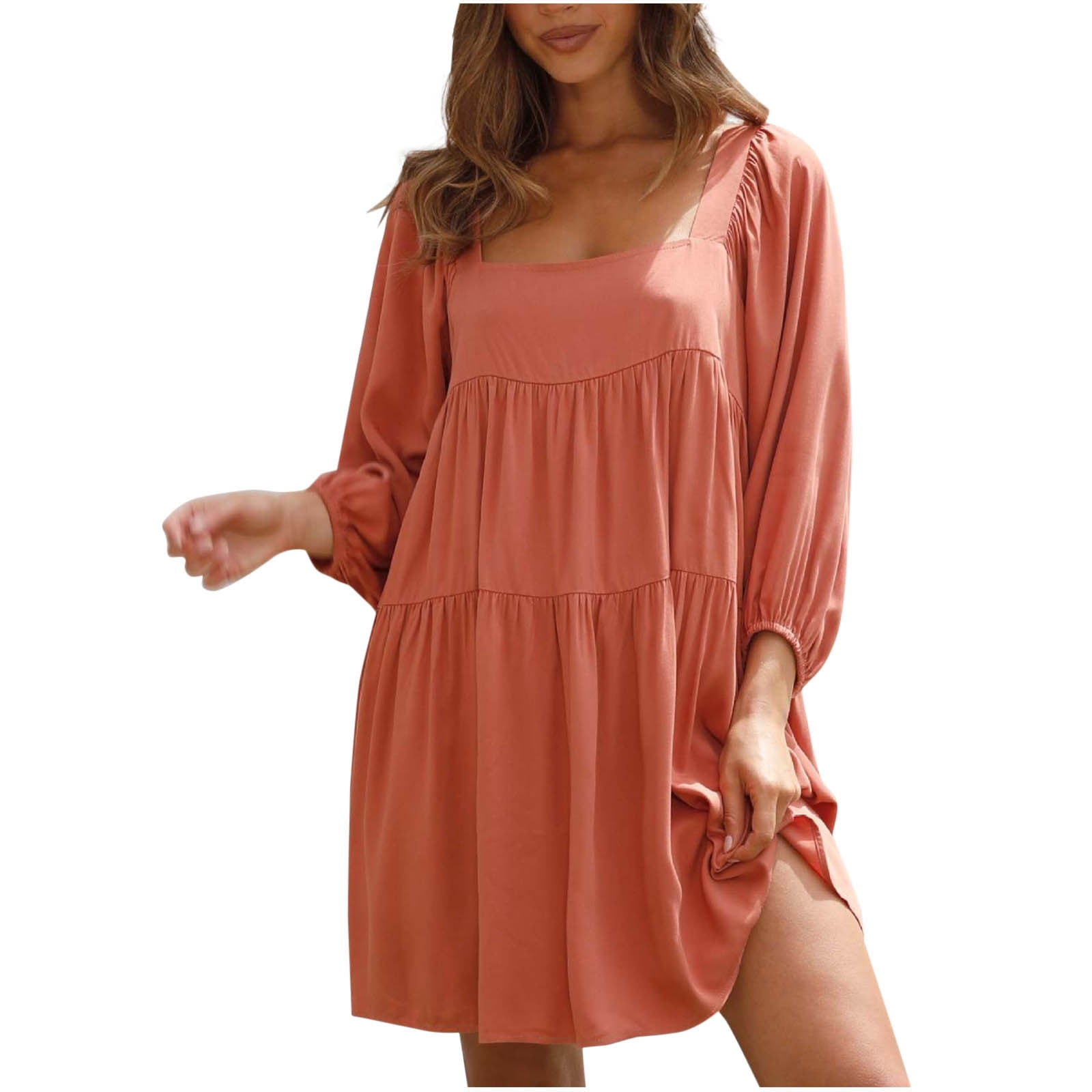SMihono Cute Loose Shift Dress for Women Square Neck Ruffle Swing ...