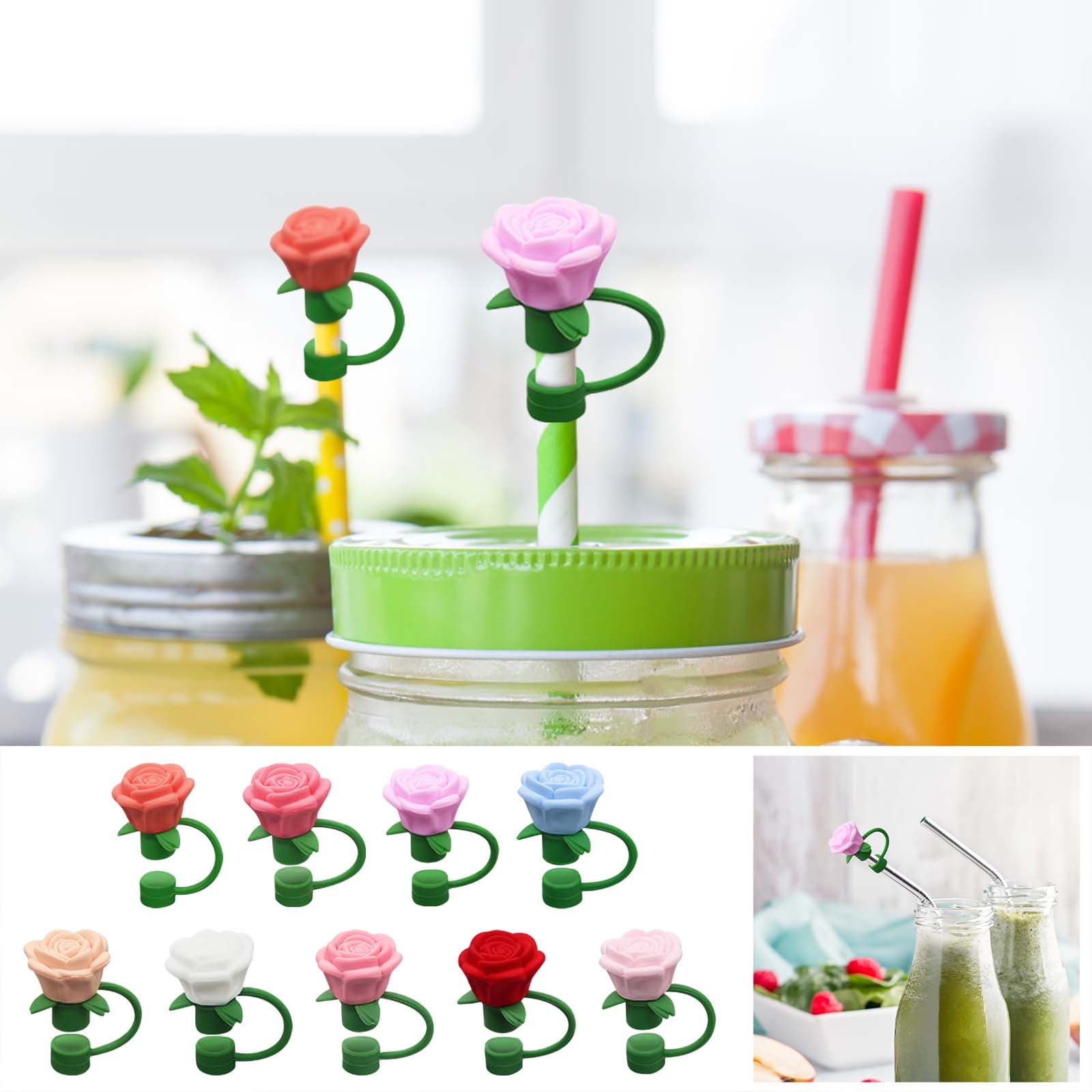Hot Deal,Rose Straw Stopper Straw Stopper 10mm Flower Straw Cap A ...