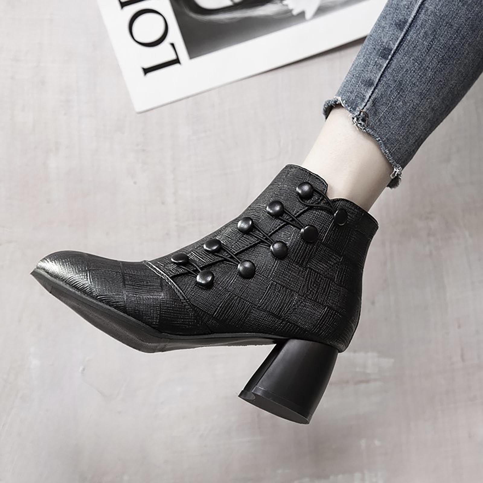 Juebong Women Ankle Booties Retro Chunky High Heel Shoes Boots Plus ...