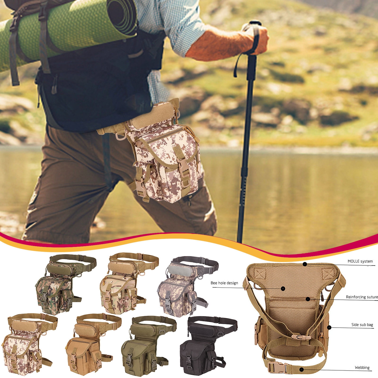 Hot Deals, Nylon Travel Waist Pack, Adjustable Leg Strap Bag, Durable ...