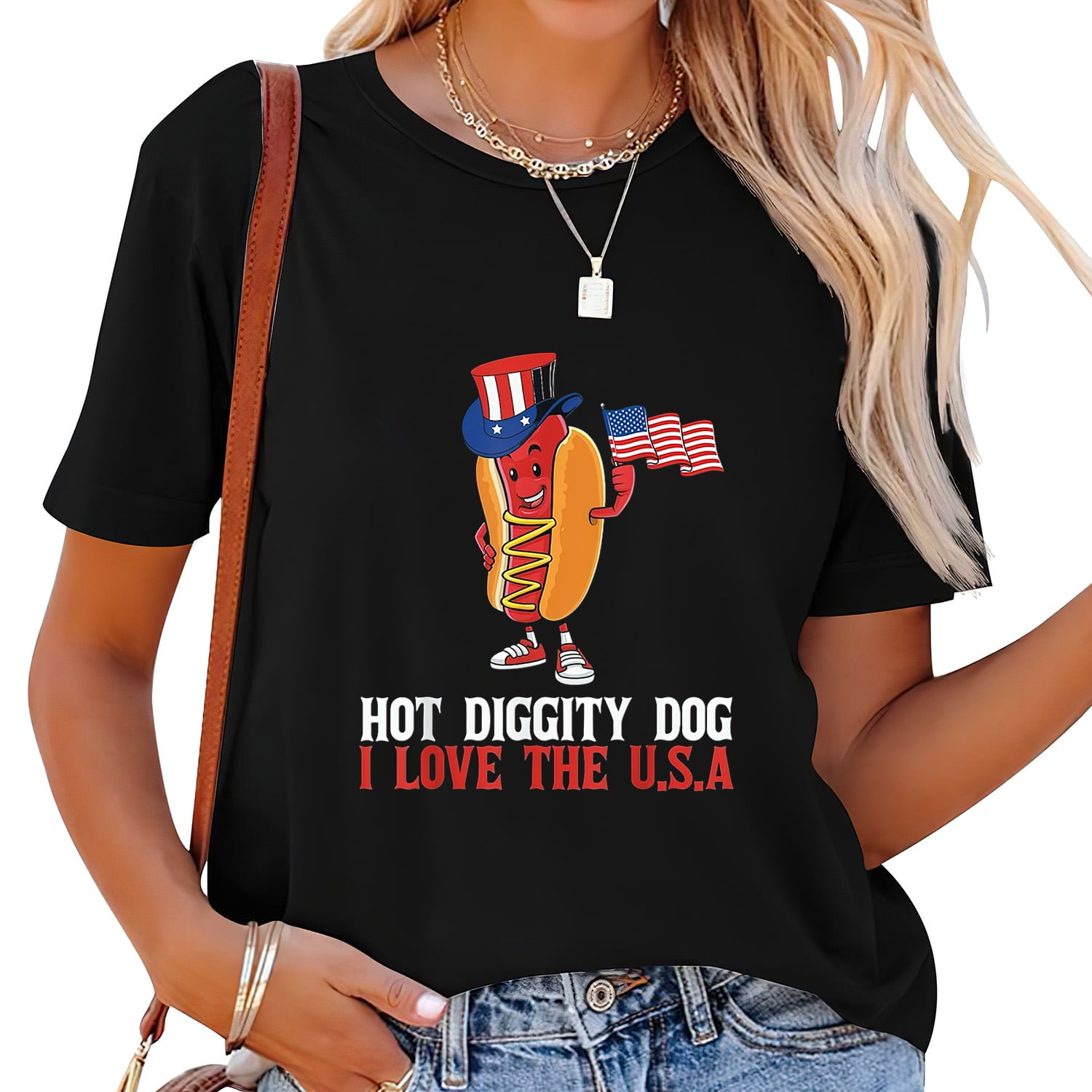 Hot Diggity Dog I Love The USA - Happy 4th Of July Hotdog T-Shirt - Walmart.com