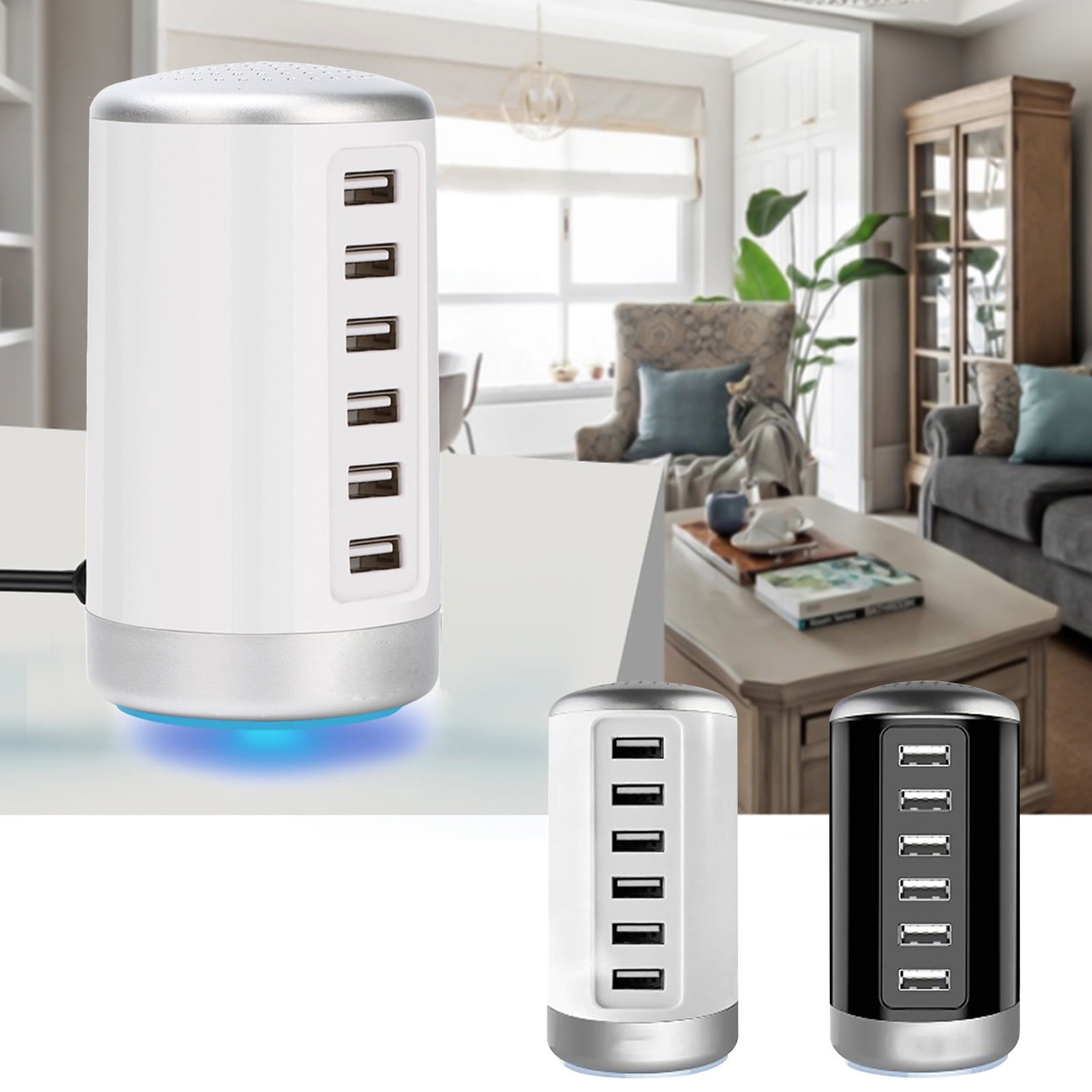 Hot Discounts, 6 USB Smart Fast Charger,6A Multi-Port USB Cylindrical ...