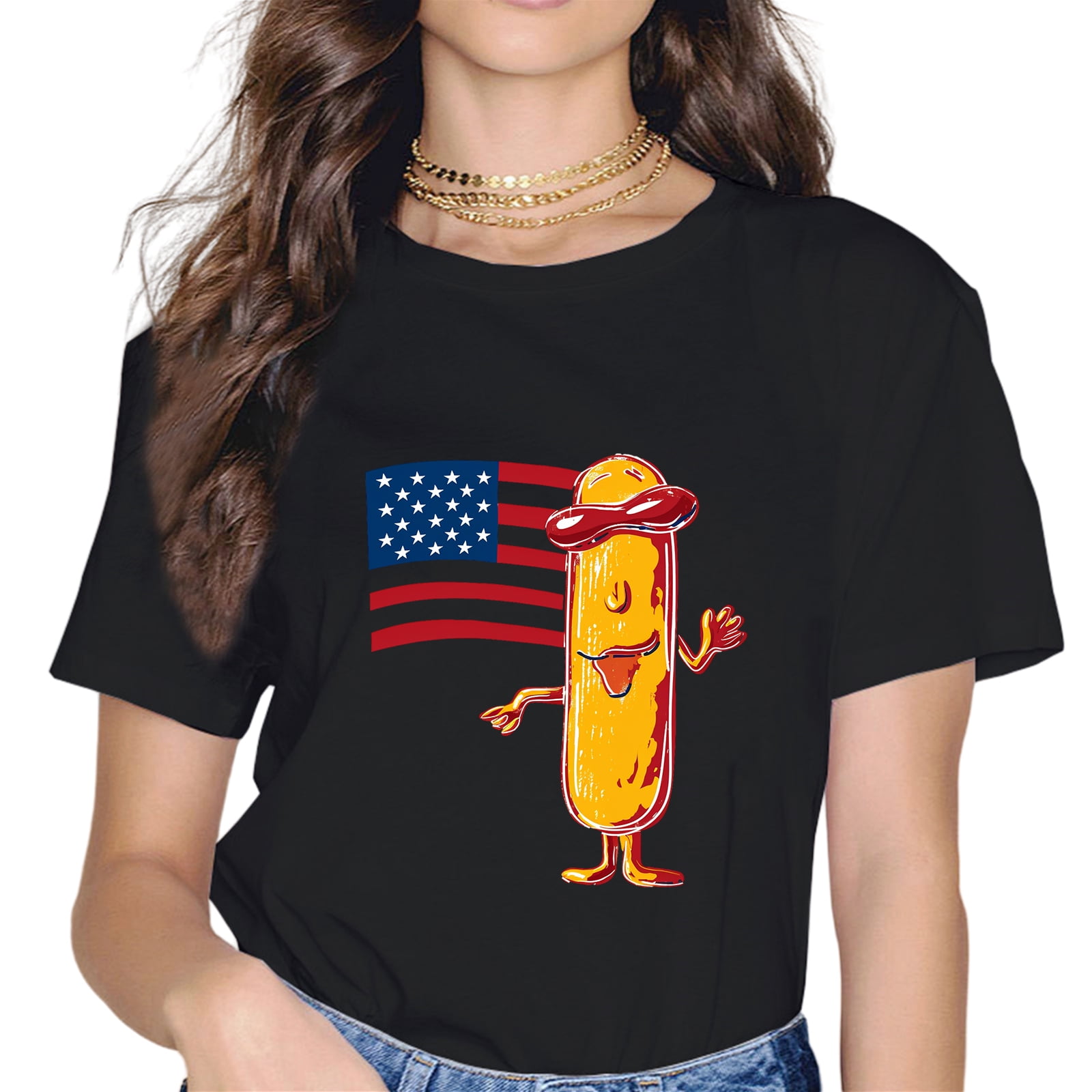Hot Dog American Flag July 4th Patriotic BBQ Cookout Funny T-Shirt ...