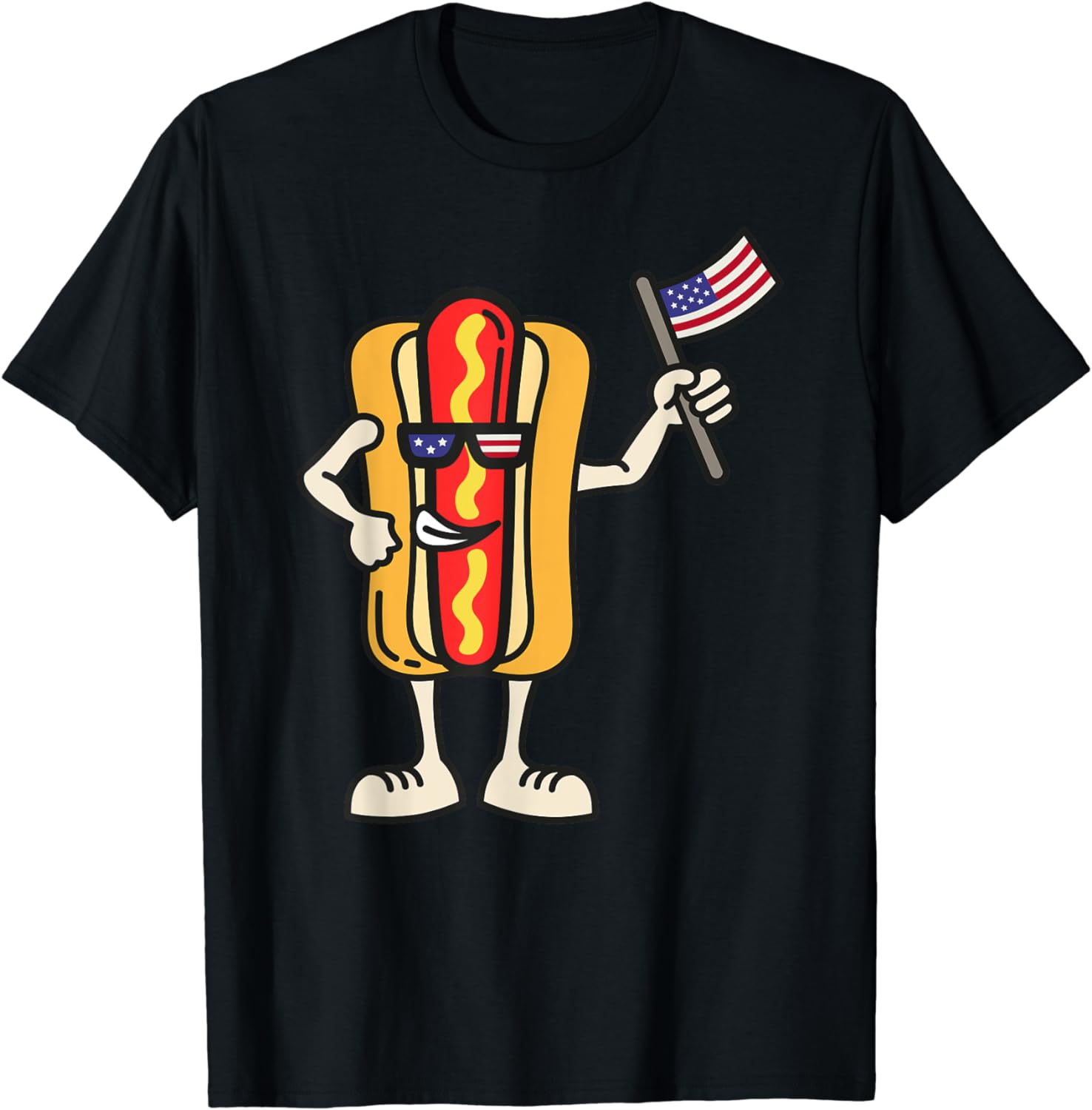 Hot Dog American Flag July 4th Patriotic BBQ Cookout Funny T-Shirt ...