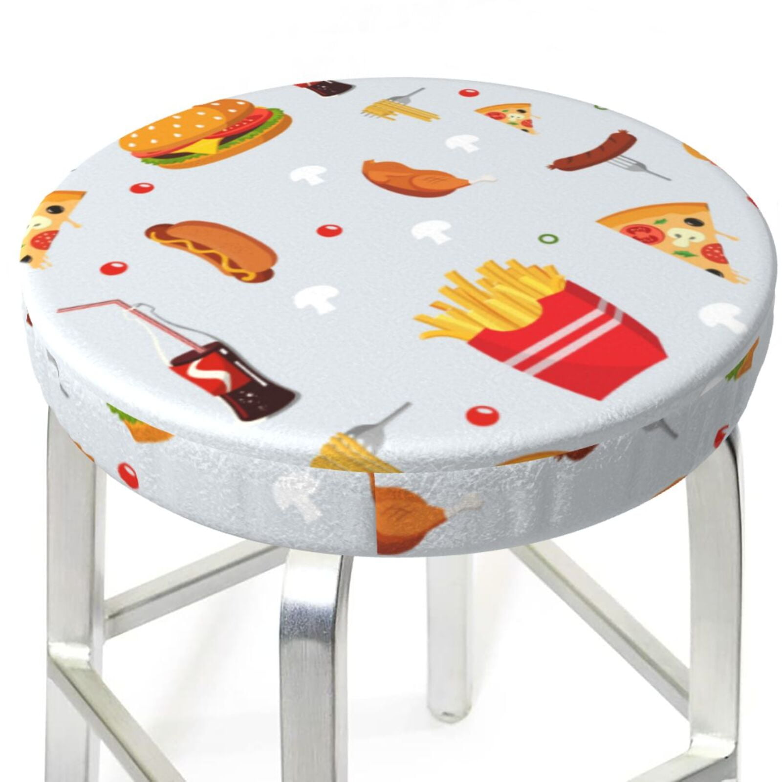 Hot Dog Coke Burger Pizza Bar Stool Covers - Stretch Round Seat Covers ...