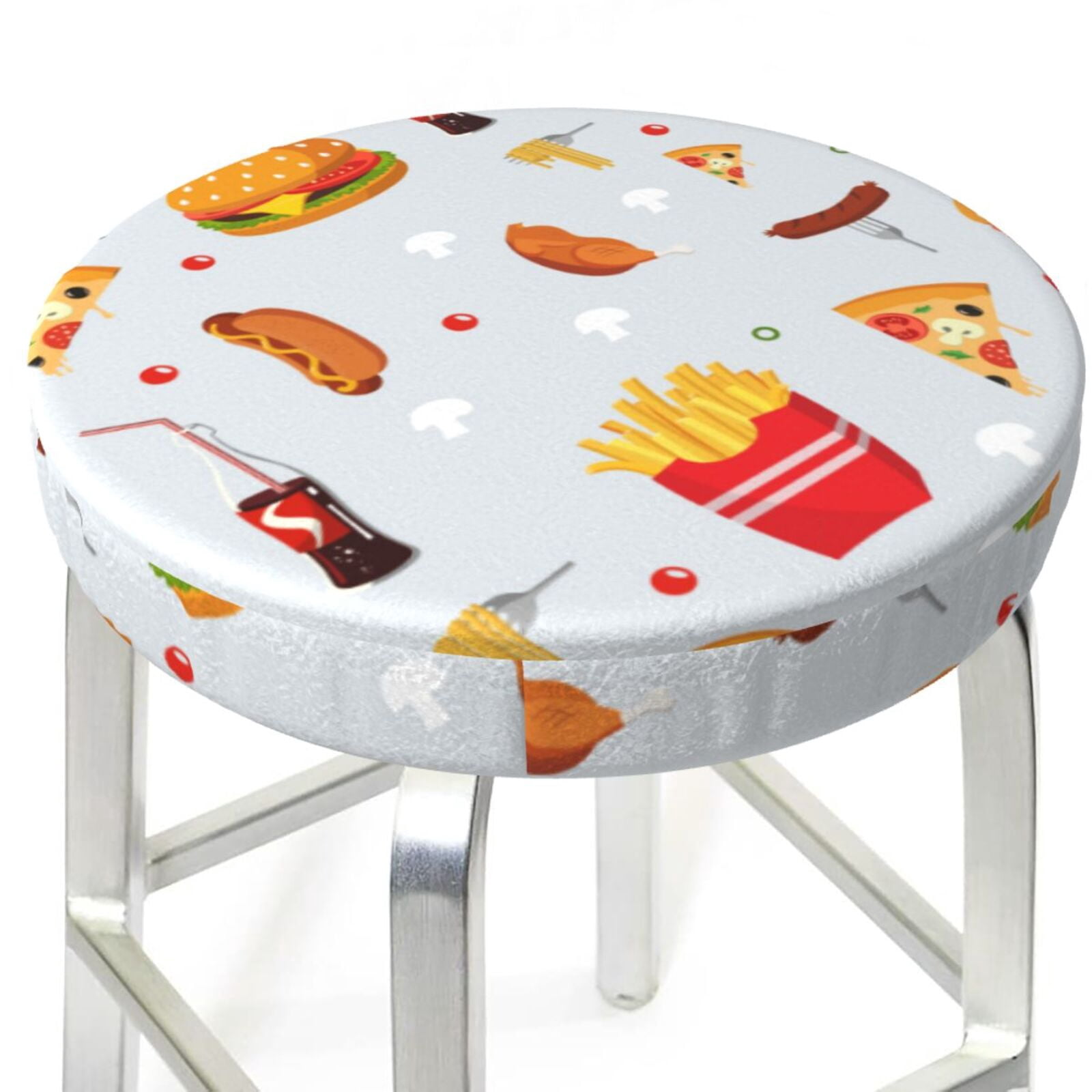 Hot Dog Coke Burger Pizza Round Bar Stool Seat Covers, Elastic Round ...