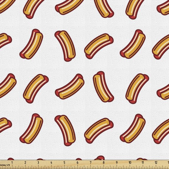 Hot Dog Fabric by the Yard, Simple Hot Dog Food Pictogram Buns and ...