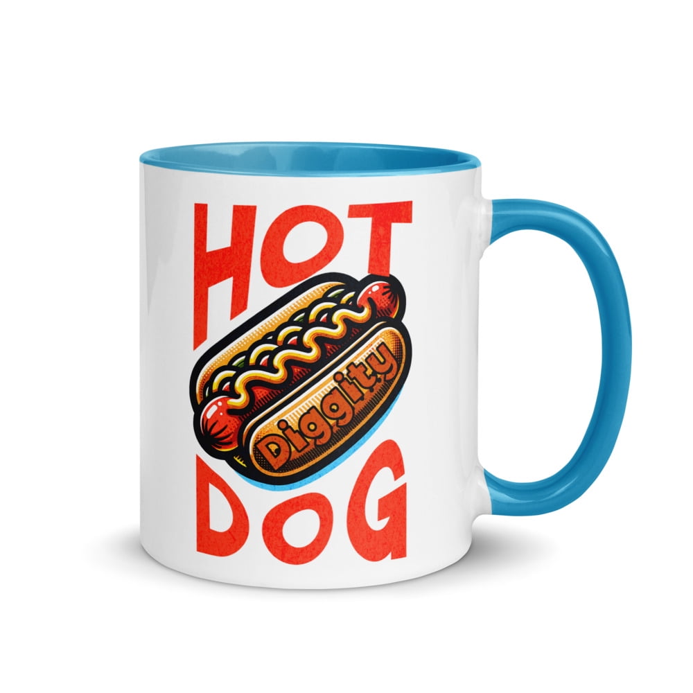 Hot Dog Fans Mug with Color Inside, Hot Diggity Dog (Blue, 11 oz ...