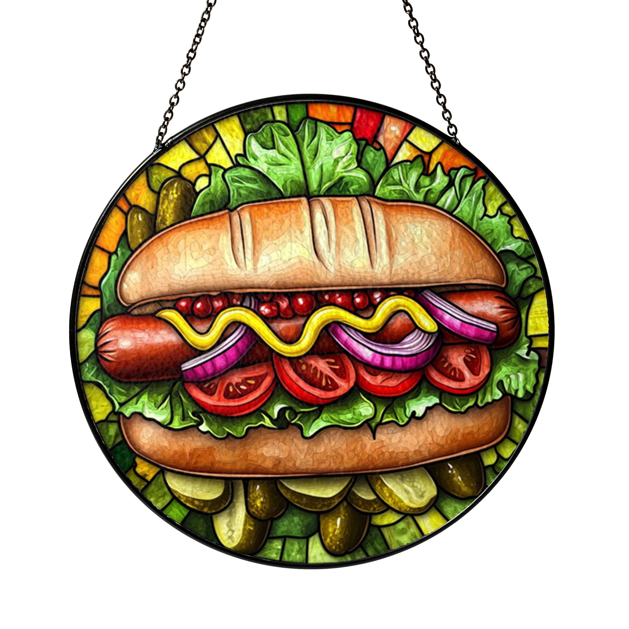 Hot Dog Food Art Stained Glass Style Window Suncatcher, Decorative ...