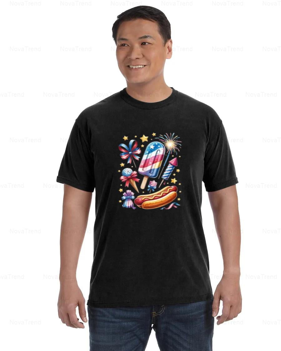 Hot Dog Ice Cream Comfort Coler T-Shirt with Funny American Summer ...