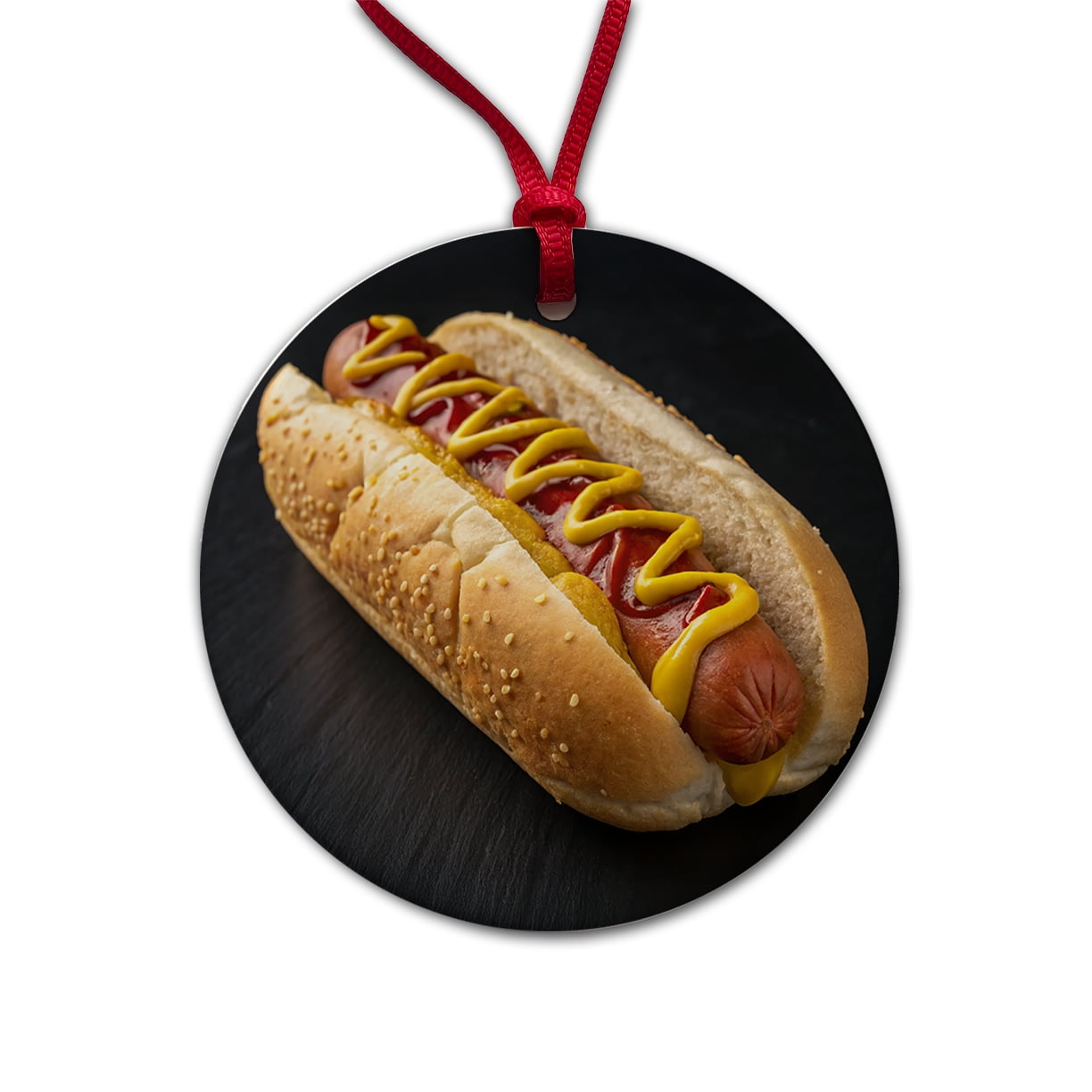 Hot Dog In Bun With Mustard and Ketchup Christmas Tree Holiday Round ...