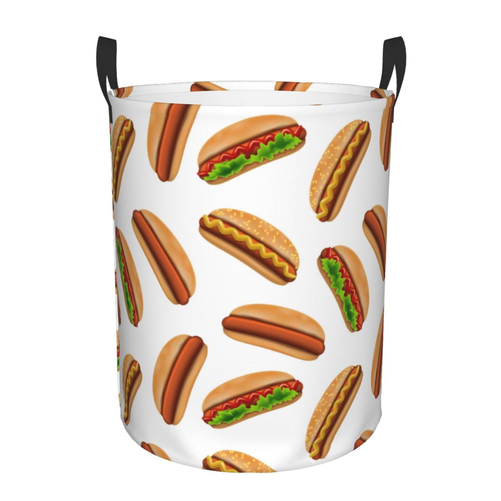 Hot Dog Print White Laundry Basket with Handles - Freestanding Laundry ...