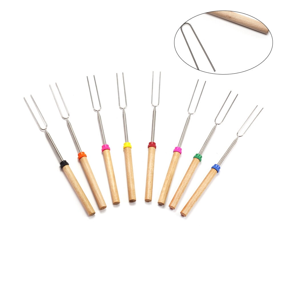 Hot Dog Roasting Fork Telescoping Barbecue Marshmallow Sticks Fire Pit Forks Bamboo Wooden 1pcs ...
