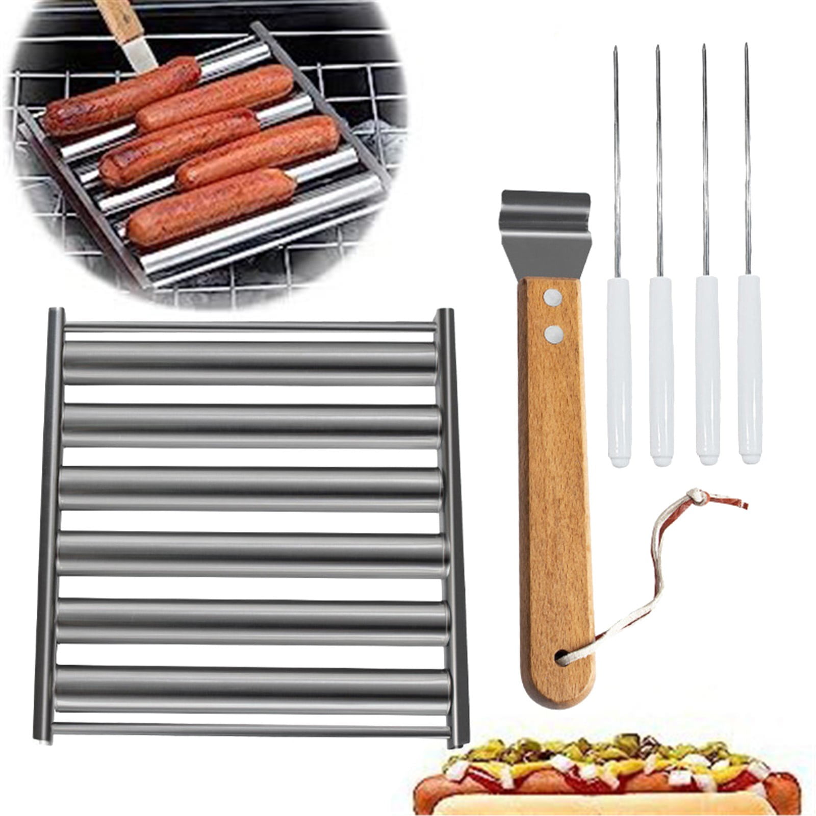 Hot Dog Roller Grill 5 pc-2024 New Stainless Steel BBQ Hot Dog Rack ...