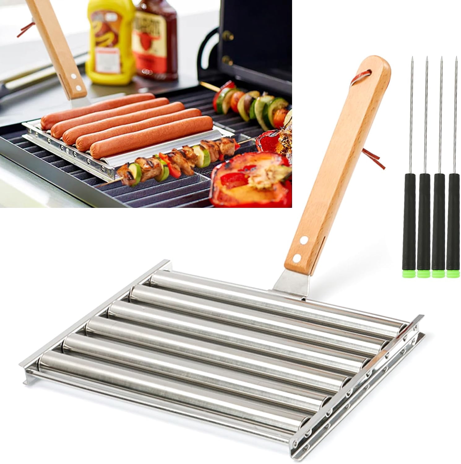 Hot Dog Roller for Grill Stainless Steel BBQ Hot Dog Grill Roller with ...