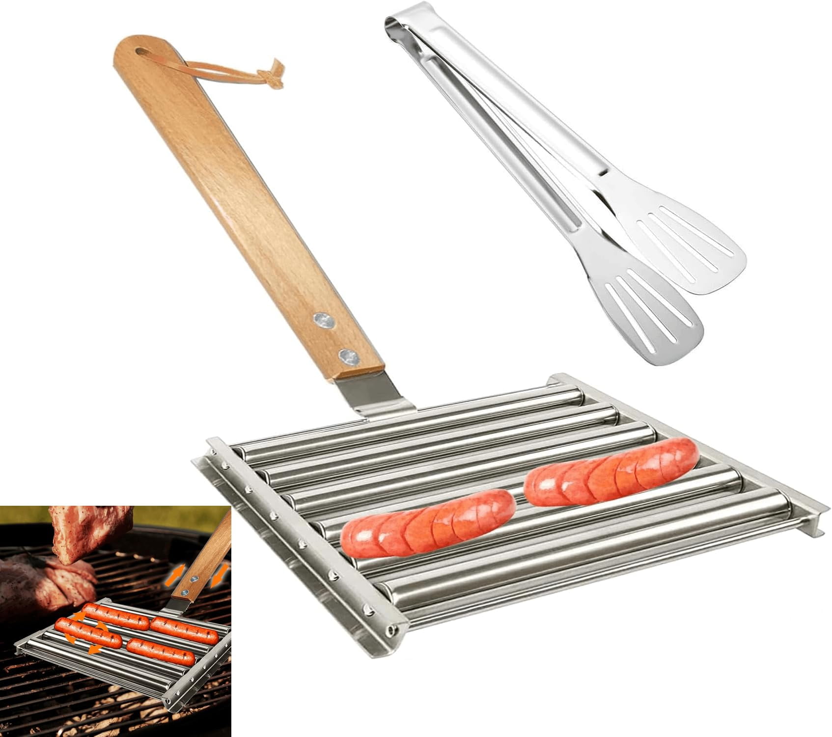 Hot Dog Roller Stainless Steel Sausage Roller Rack with Extra Wood ...