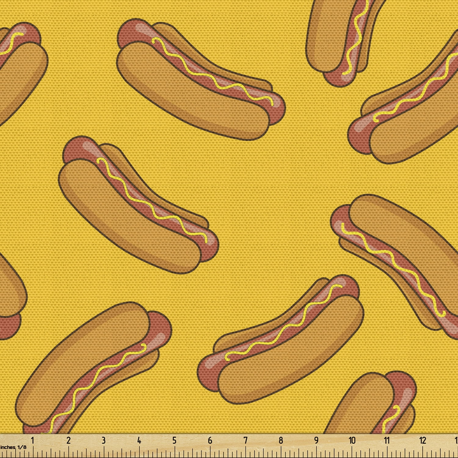 Ambesonne Hot Dog Fabric by the Yard Upholstery, Tasty Food Simple ...