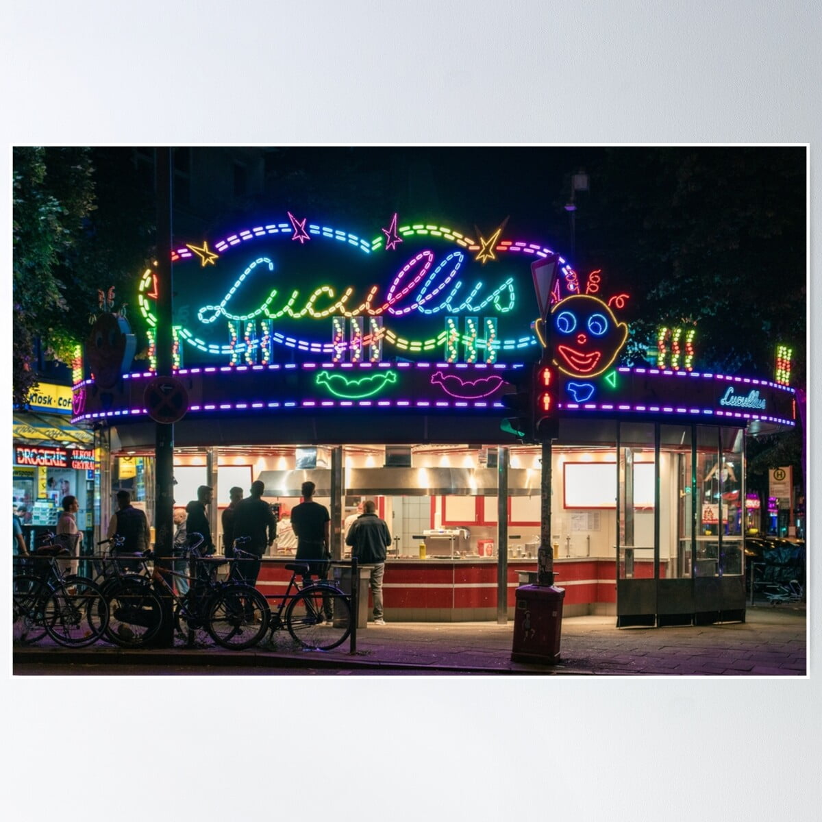 Hot Dog Stall At Night In Reeperbahn, Hamburg Poster Wall Art, Modern ...