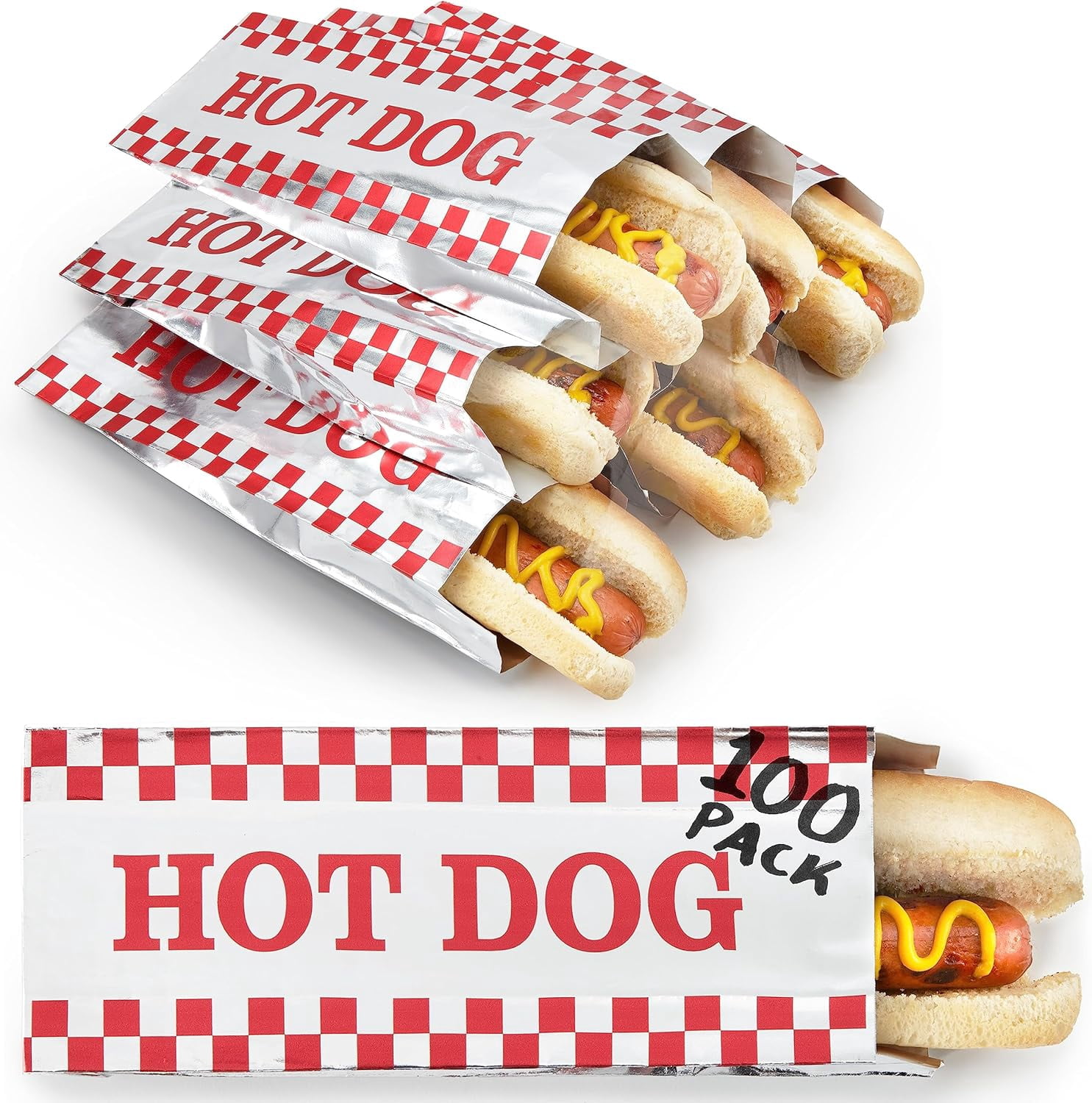 Hot Dog Wrappers Foil Laminated Paper (100 Pack) Grease Resistant Red ...