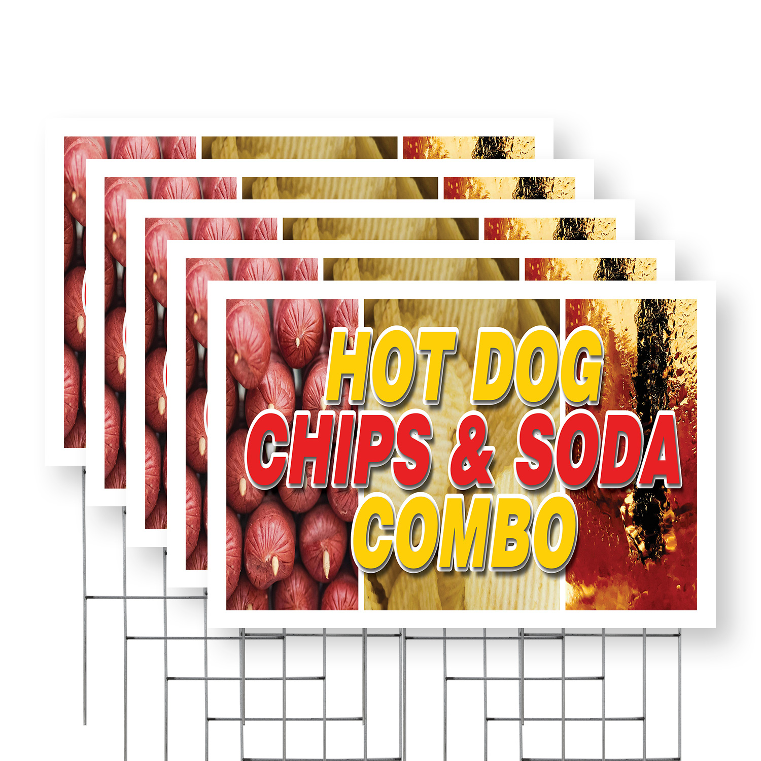 Hot Dogs Chips and Soda Combo Yard Sign 5 Pack of 24 Inch x 36 Inch ...