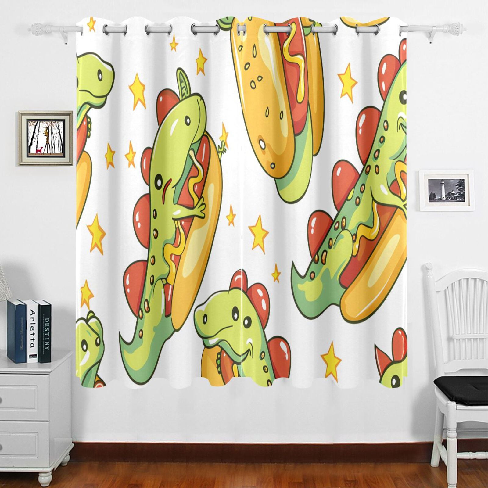 Hot Dogs Dragons Curtains Black Out 63 Inch Length Curtains for Sliding ...