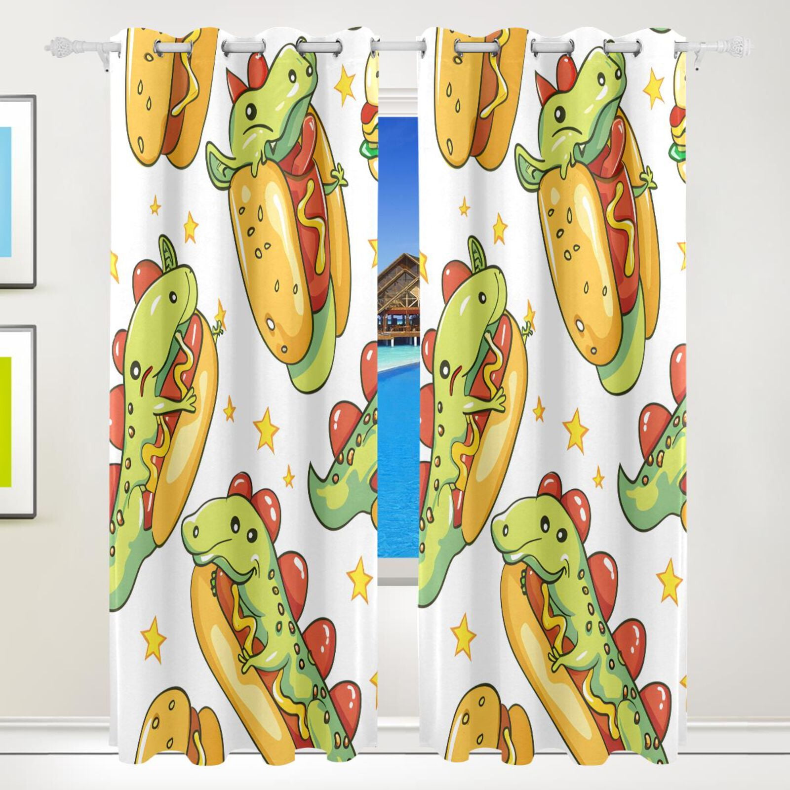 Hot Dogs Dragons Curtains Black Out 72 Inch Length Curtains for Sliding ...