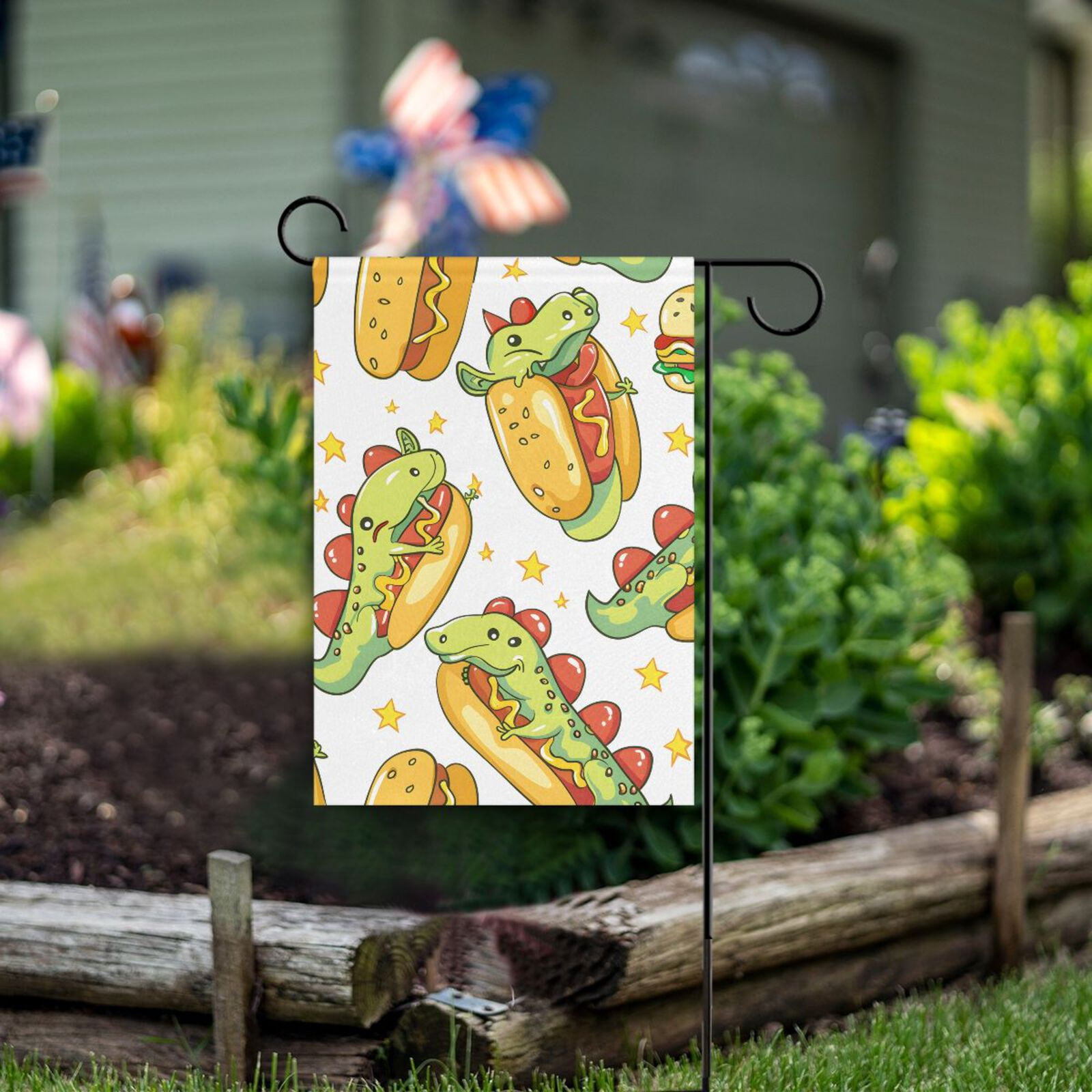 Hot Dogs Dragons Garden Flag Double Sided Outdoor Banners for Courtyard ...