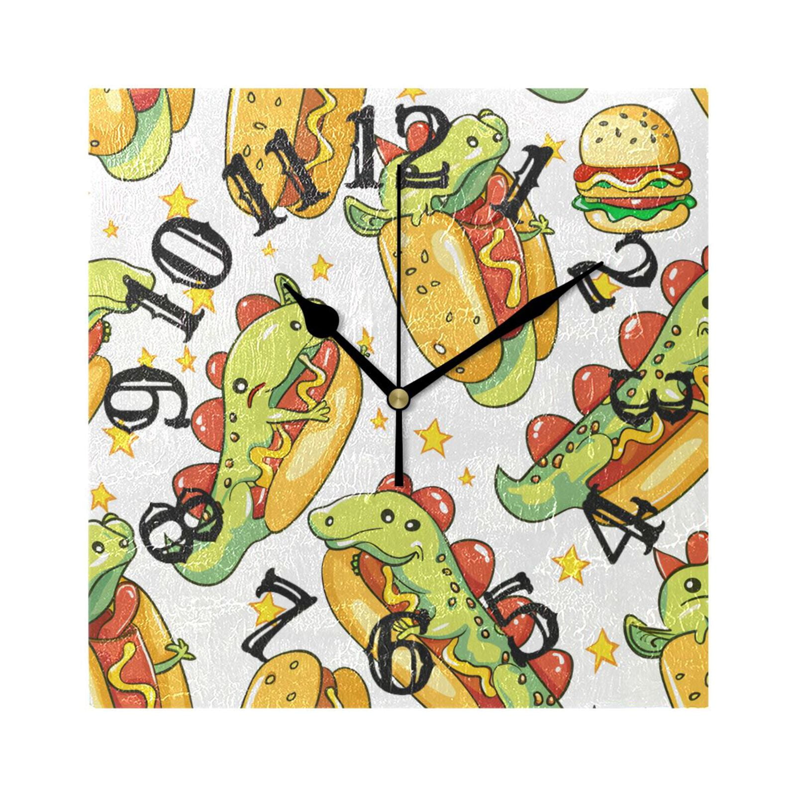 Hot Dogs Dragons Wall Clock Square Silent Non Ticking Battery Operated ...