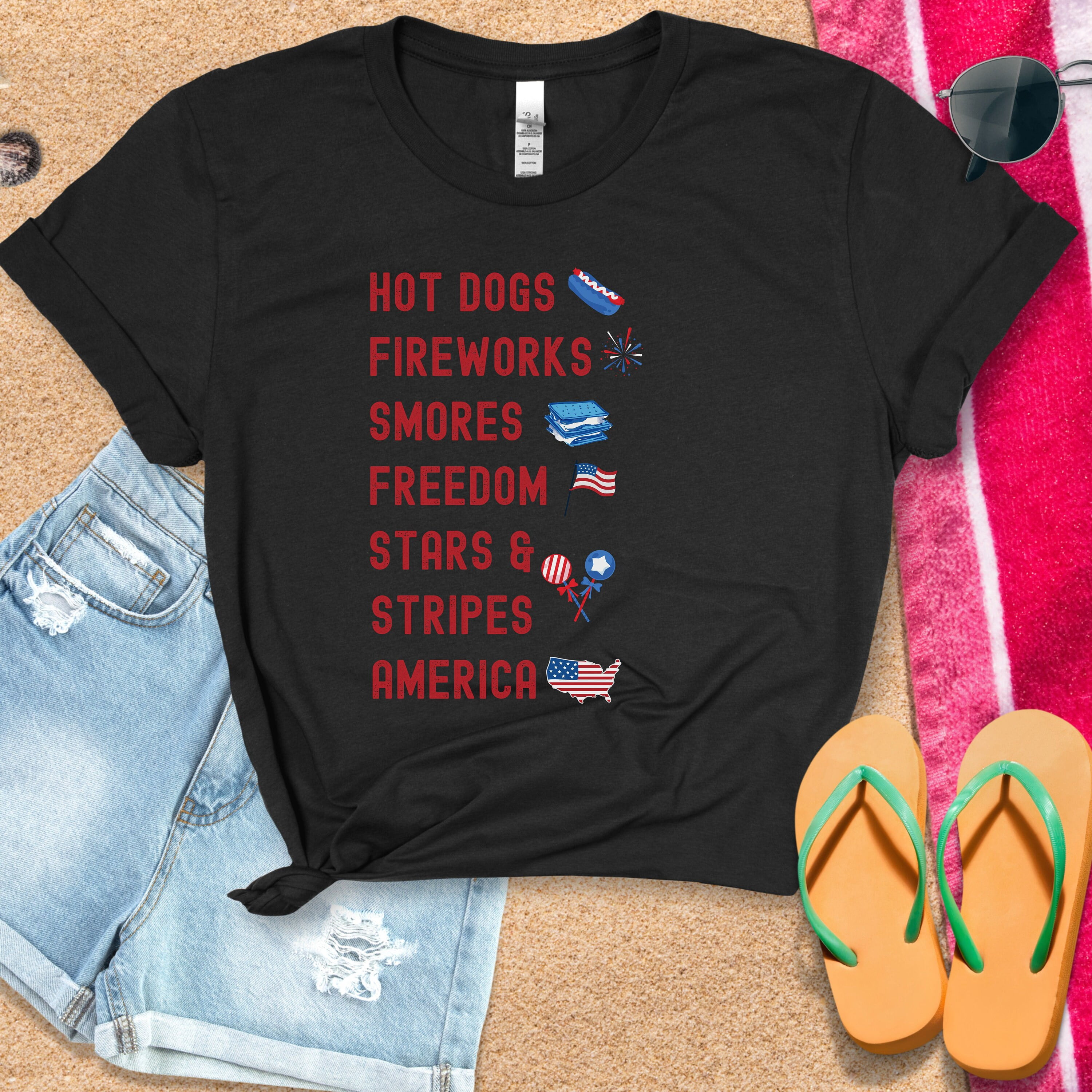 Hot Dogs Fireworks Smores Stars & Stripes America Shirt, Independence ...