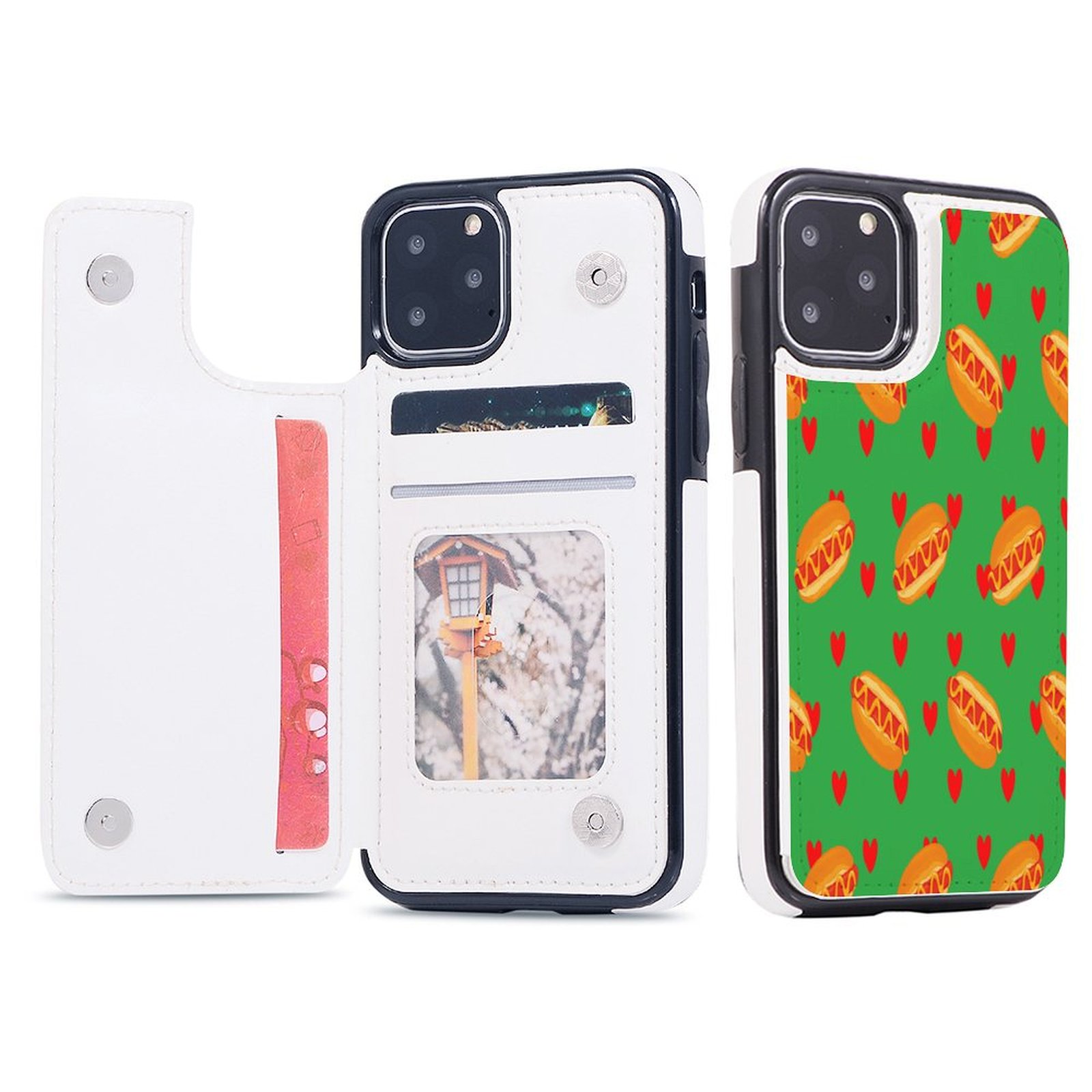 Hot Dogs, Hearts, Repeat Leather Wallet Case for iPhone 16 15 14 13 12 ...