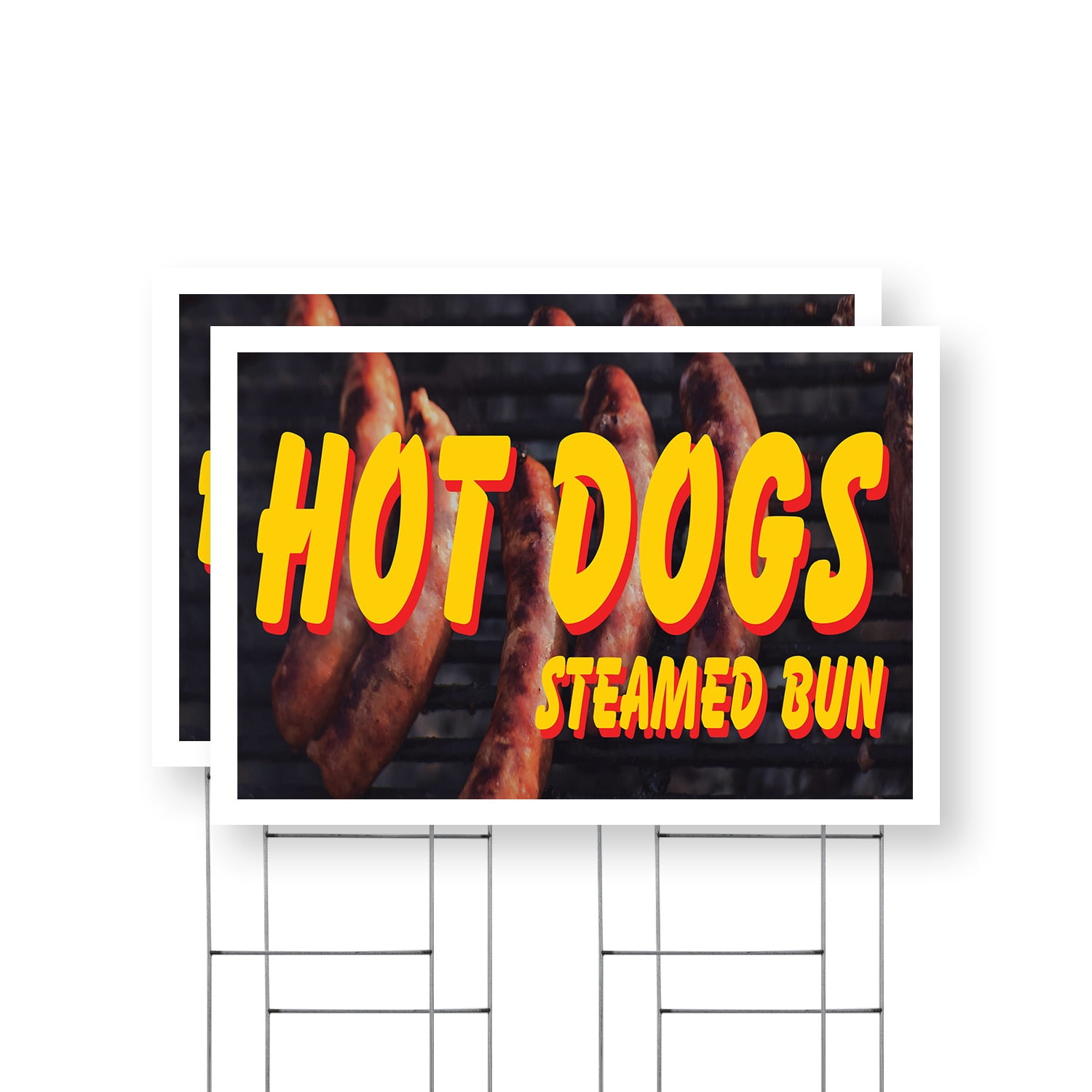 Hot Dogs Steamed Bun Yard Sign 2 Pack of 24 Inch x 36 Inch Single Sided ...