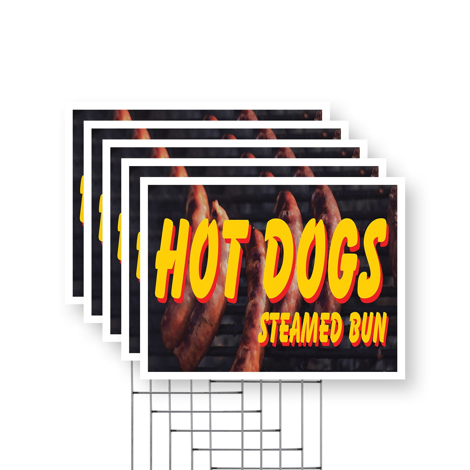 Hot Dogs Steamed Bun Yard Sign 5 Pack of 18 Inch x 24 Inch Double Sided ...