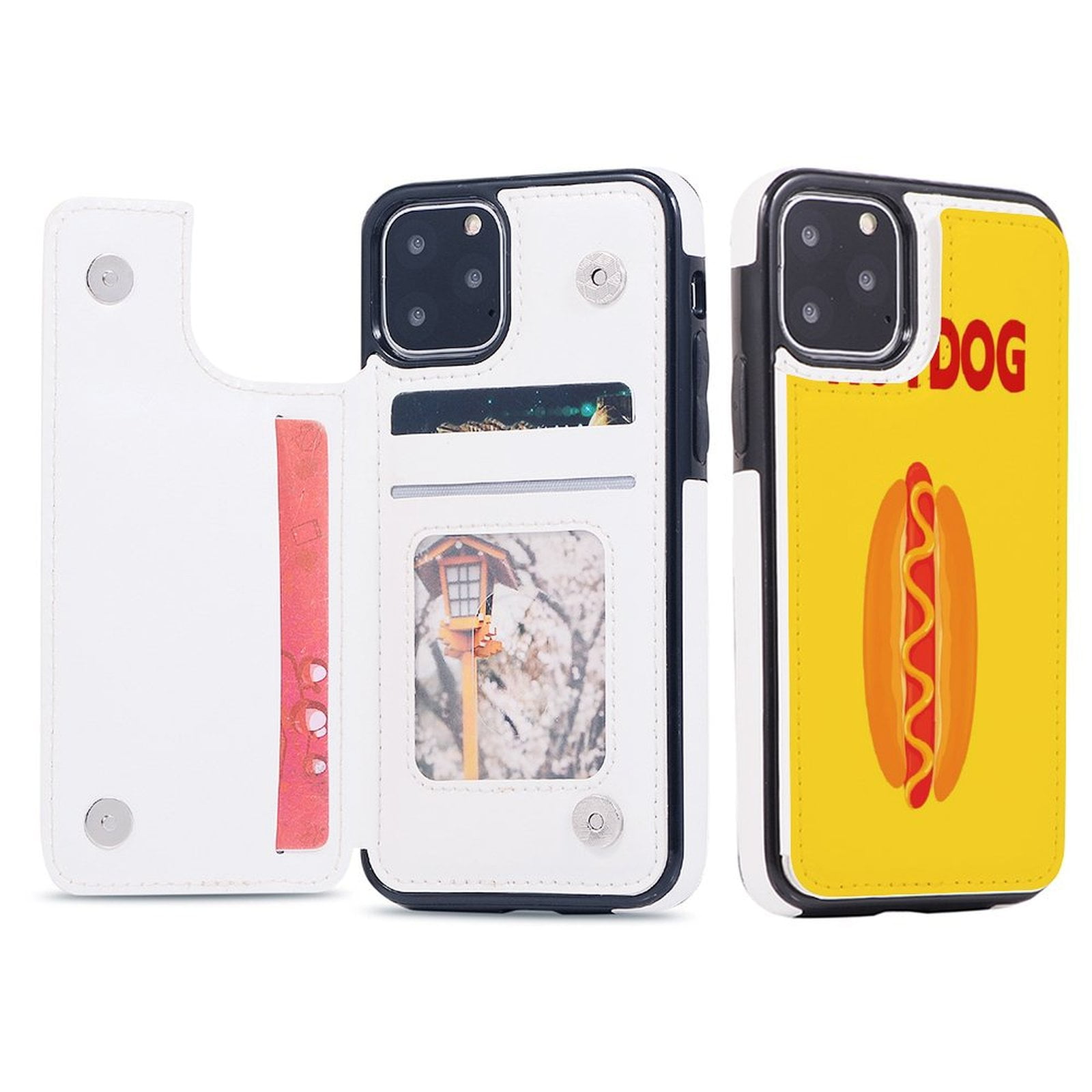 Hot Dogs, Yellow, Sausage Leather Wallet Case for iPhone 16 15 14 13 12 ...