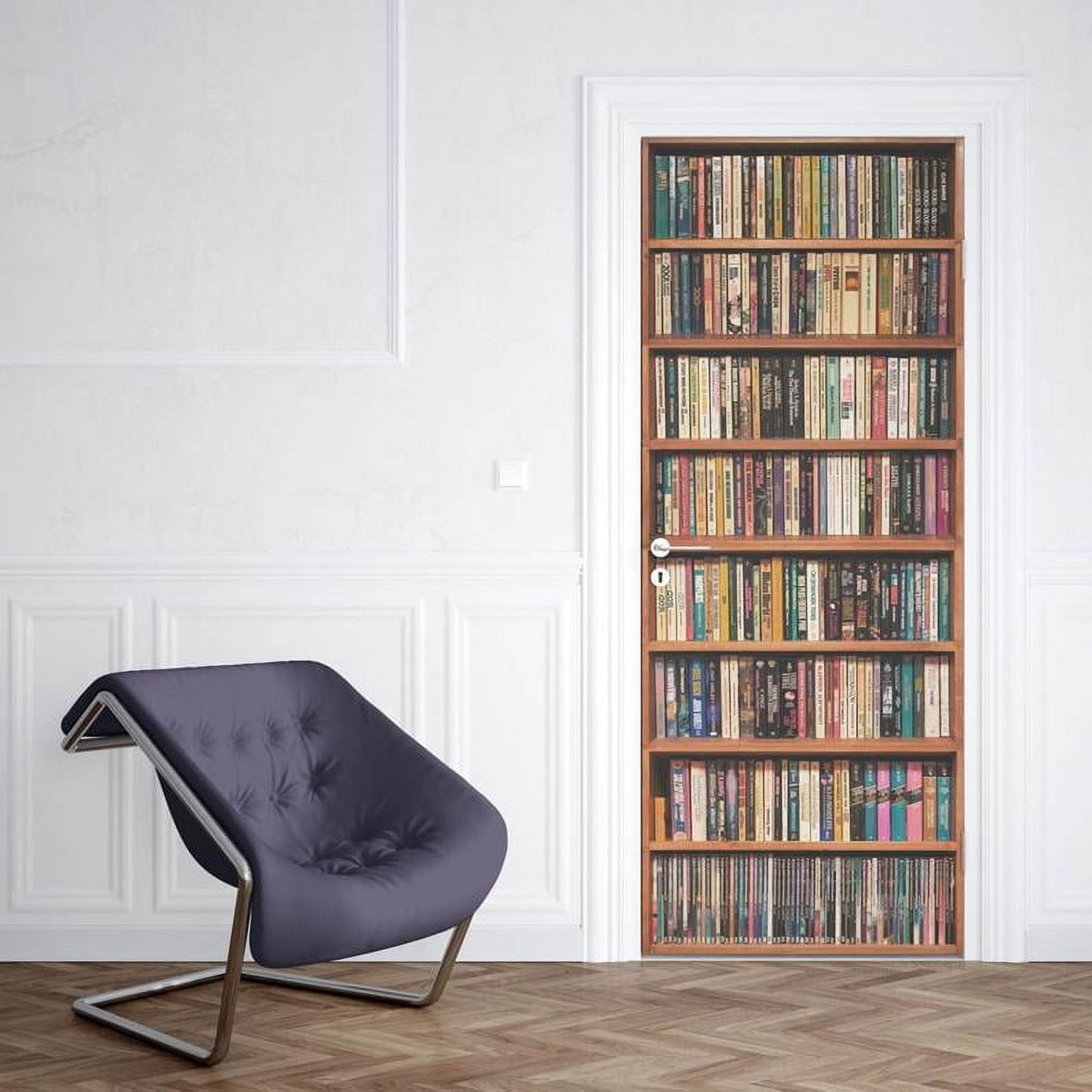 Hot Door Mural Bookshelf Bookcase Wall Door Sticker DIY Self-adhesive ...