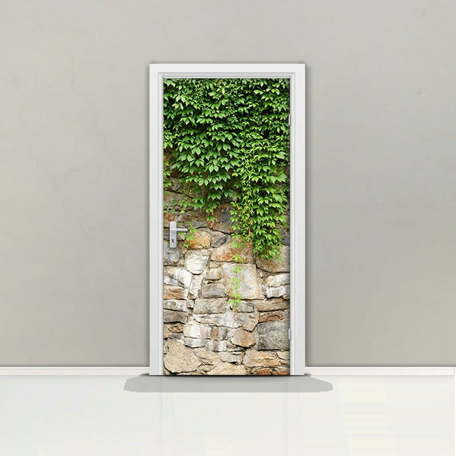 Hot Door Mural Green Leaf Brick Wall Door Sticker DIY Self-adhesive ...