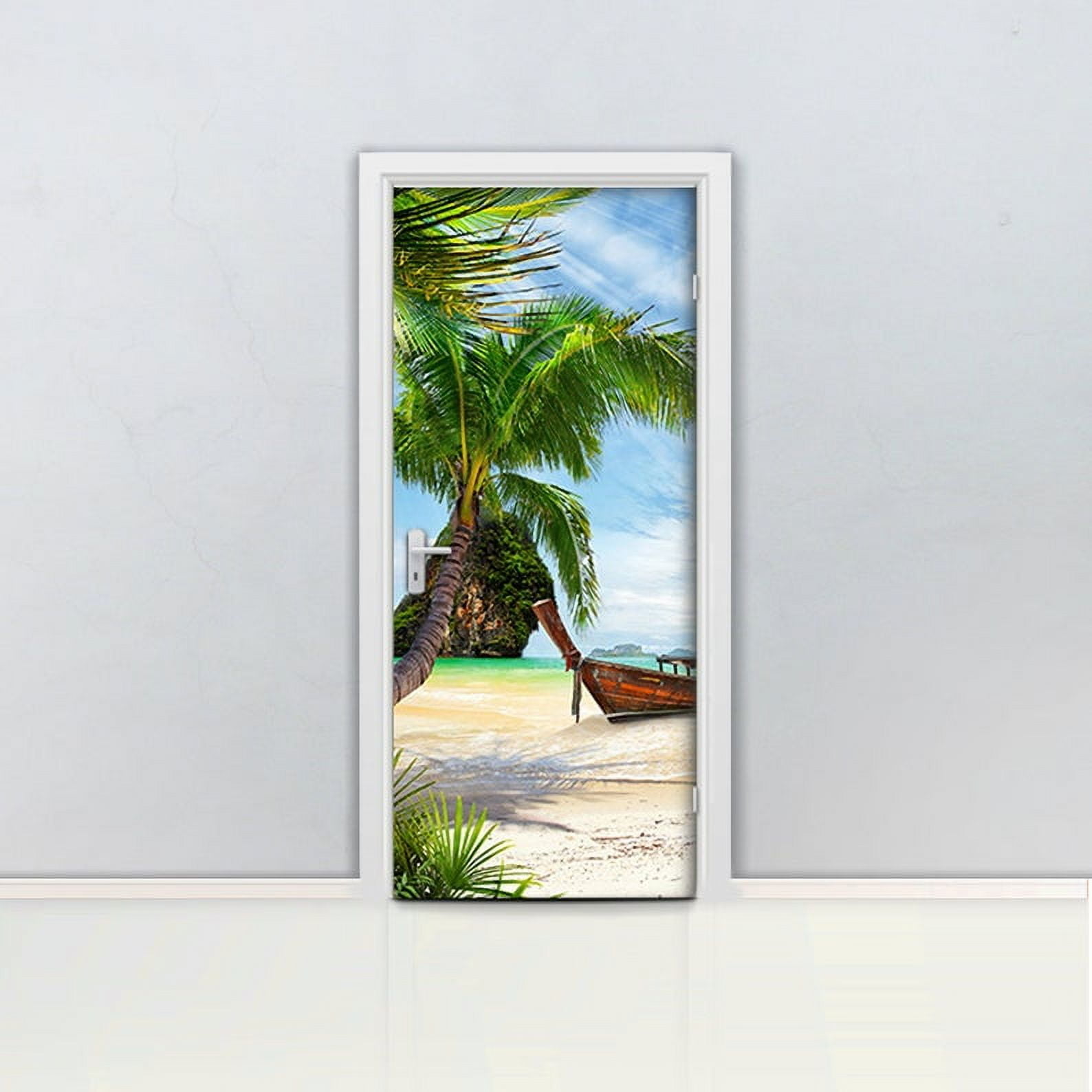 Hot Door Mural Seaside Ship Wall Door Sticker DIY Self-adhesive ...